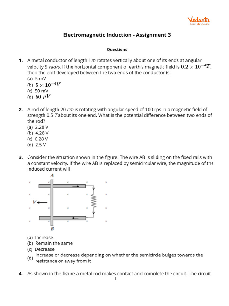 Electromagnetic Induction - Assignment 3 | PDF
