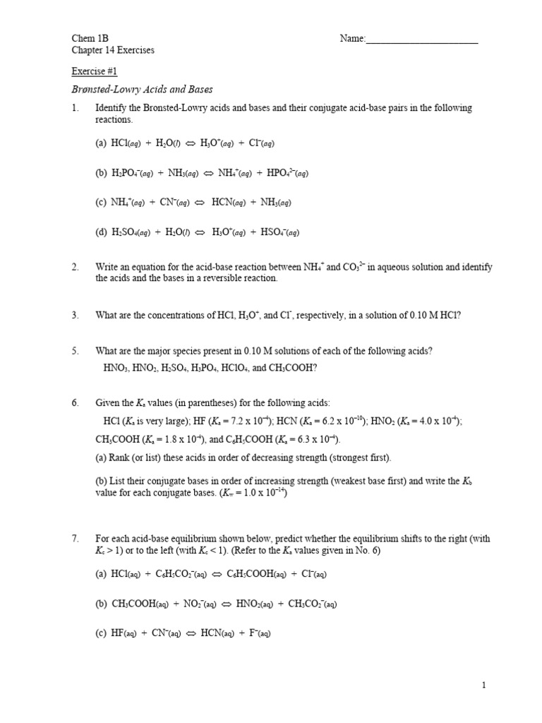 Chem 1B Chapter 14 Exercises | PDF | Acid | Chemistry