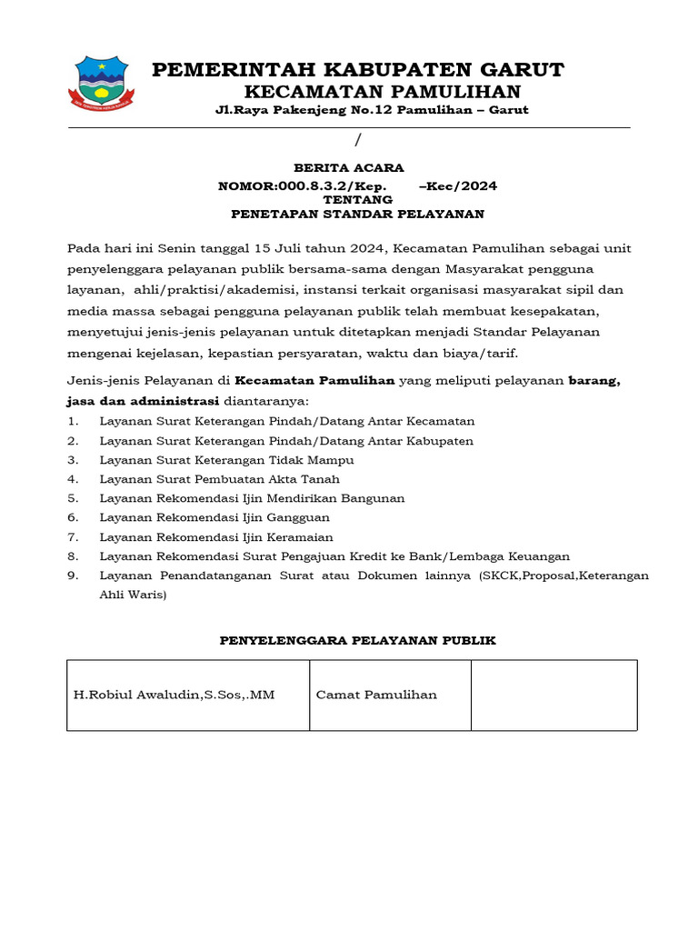 Contoh Berita Acara (Penetapan, Penyusunan, Peninjauan Ulang) SP | PDF