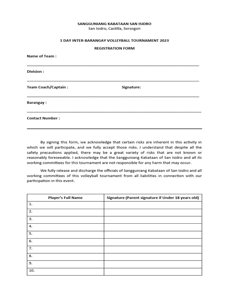 Volleyball Entry Form | PDF