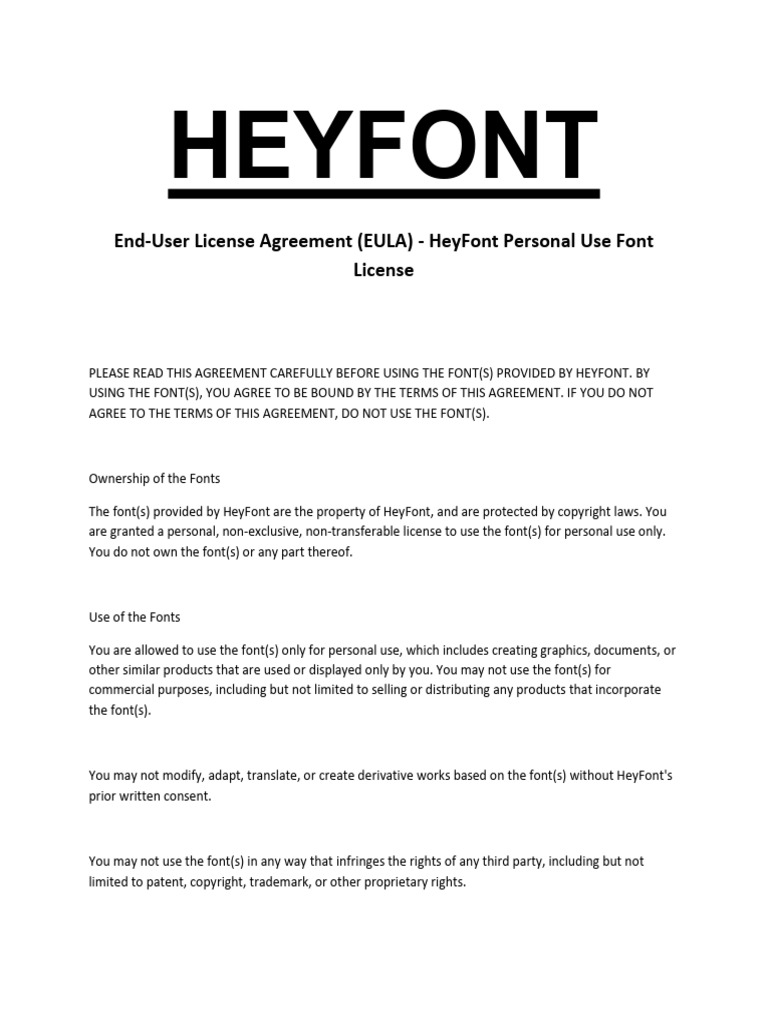 EULA-Heyfonts - Personal Use LIcense | PDF | License | Intellectual Property Law