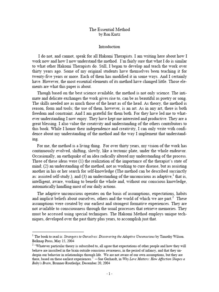 The Essential Method by Ron Kurtz | PDF | Psychotherapy | Mind