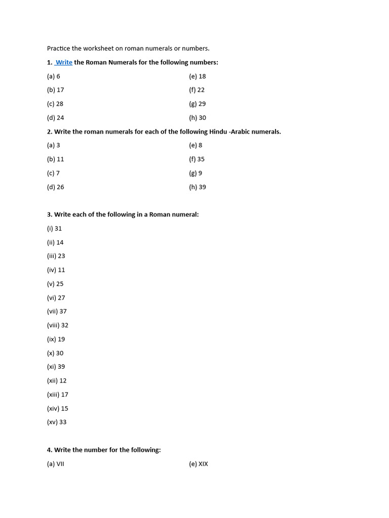 Roman Numerals Practice Worksheet | PDF