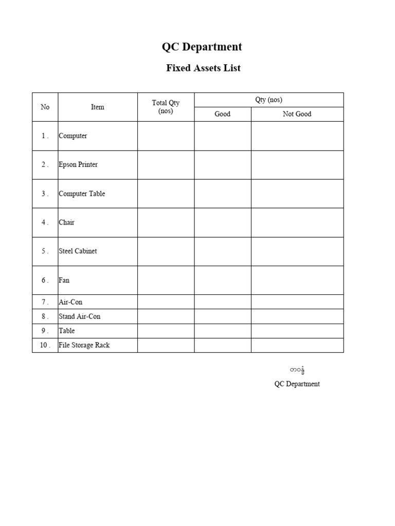 Fixed Assets List Record | PDF
