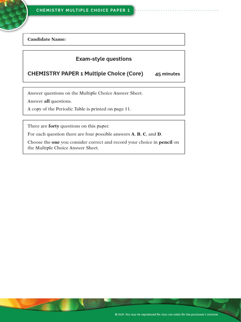 Igcse Chem Paper1 Pdf Iron Chemical Reactions
