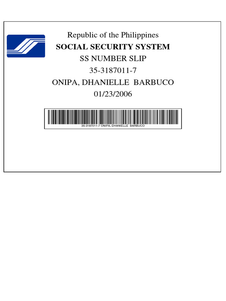 Philippines SS Number Slip for Onipa | PDF