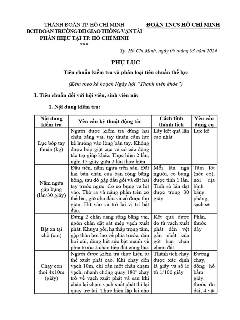 PHỤ LỤC TIÊU CHUẨN VÀ PHÂN LOẠI THỂ LỰC | PDF