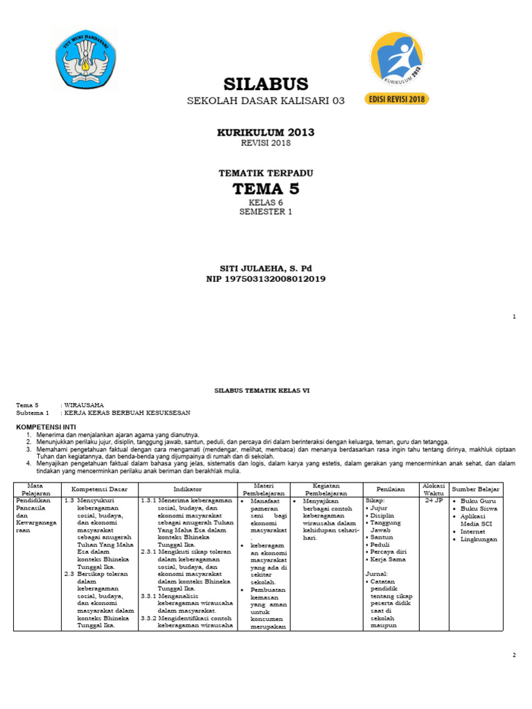 Silabus Kelas 6 Tema 5 | PDF