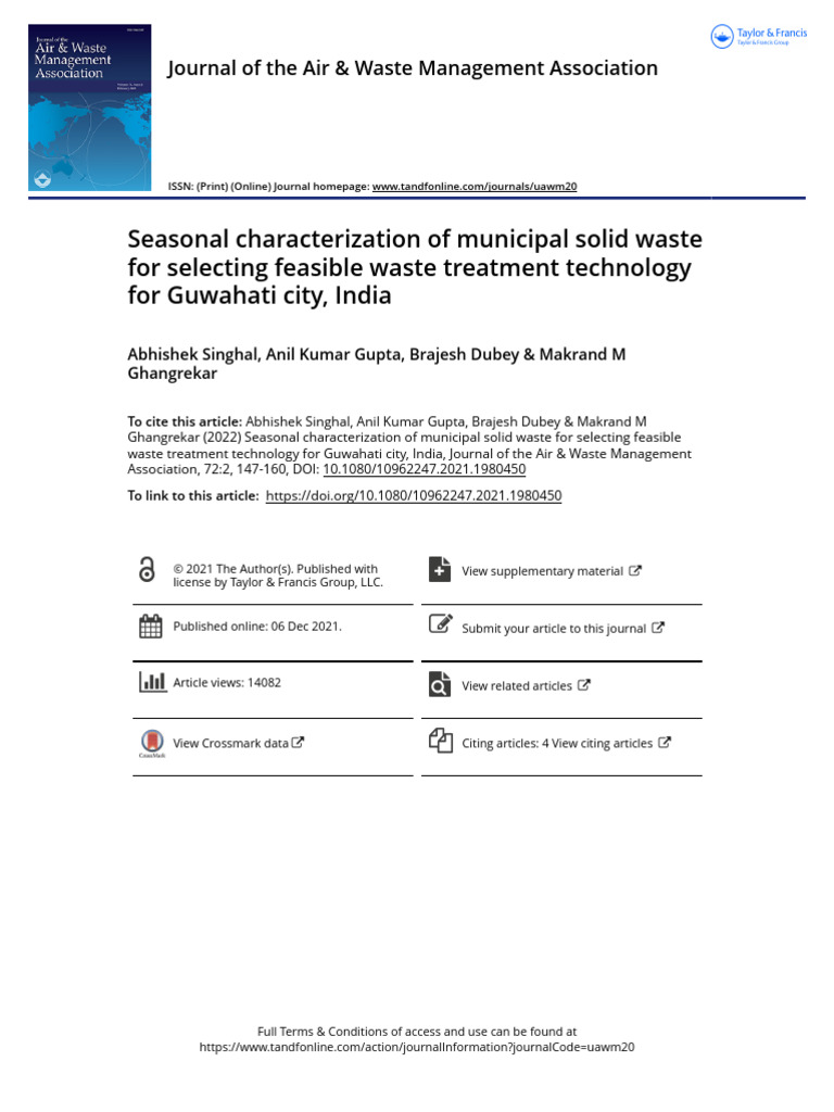 Seasonal Characterization of Municipal Solid Waste For Selecting ...