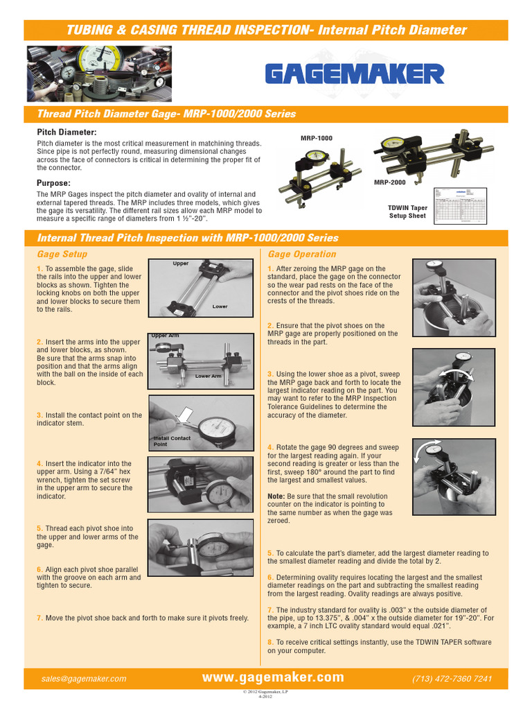 TC Thread Inspection Internal Pitch Diameter | PDF | Tools | Mechanical ...