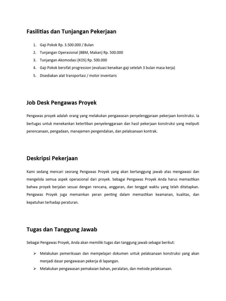 Job Desk Pengawas Proyek | PDF