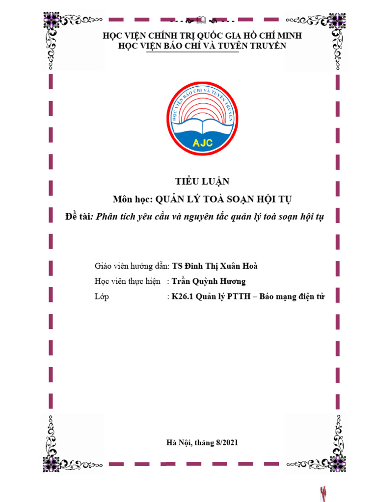 04. Trần Quỳnh Hương - K26.1 QLPTTH&BMDT - Tiểu Luận Hết Môn Học Quản ...