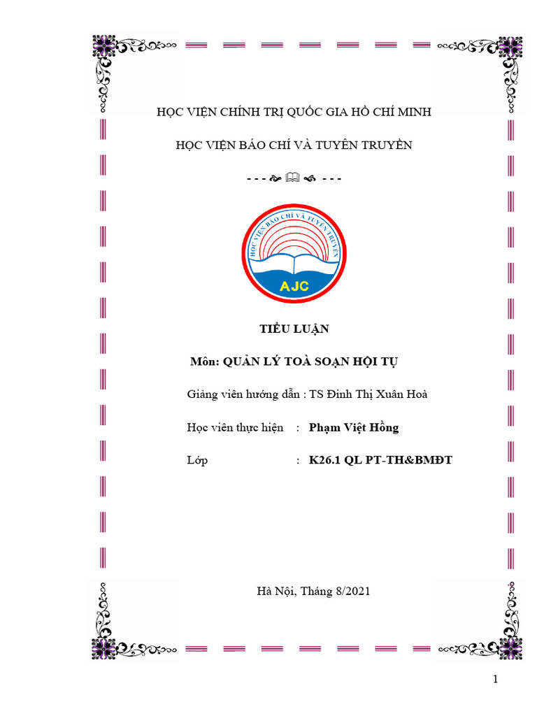 07. Phạm Việt Hồng - k26.1 Qlptth&Bmdt - tiểu Luận Hết Môn Học Quản Lý ...