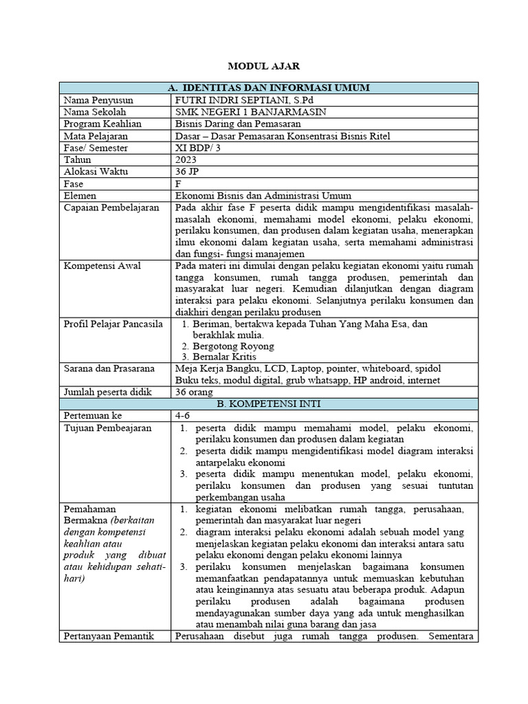 CP Elemen 1 Tema Model, Pelaku Eko | PDF | Karier & Perkembangan | Bisnis