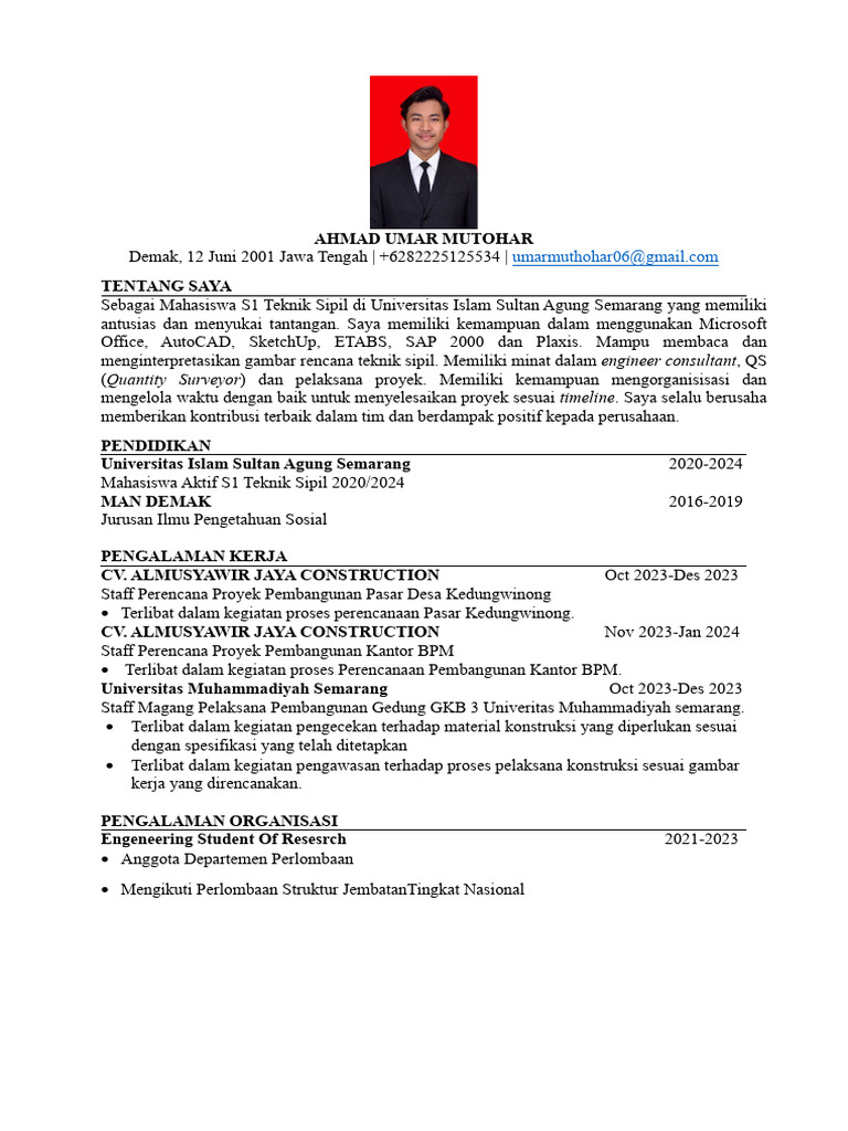 CV Ahmad Umar Mutohar | PDF | Seni