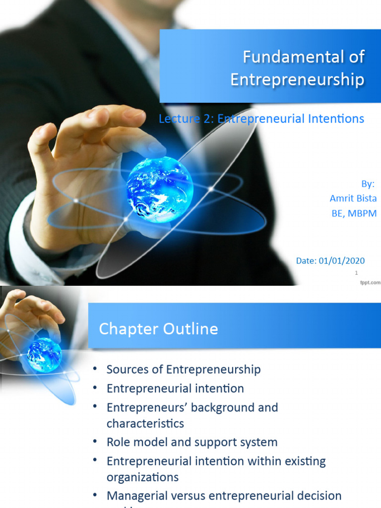 Lecture 2entrepreneurial Intentions | PDF | Entrepreneurship | Intention