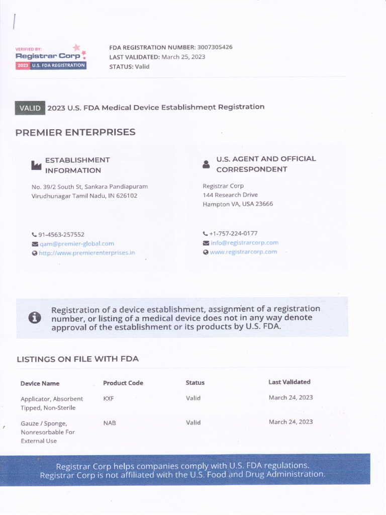 US FDA Certificate D060012 | PDF