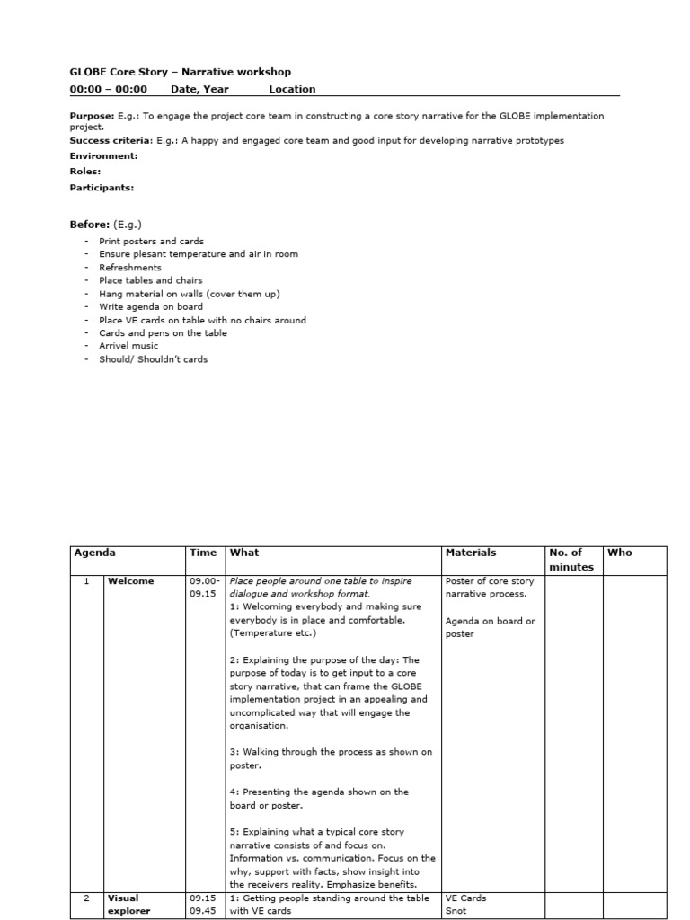Core Story Workshop Script - Template - v2 | PDF | Human Communication