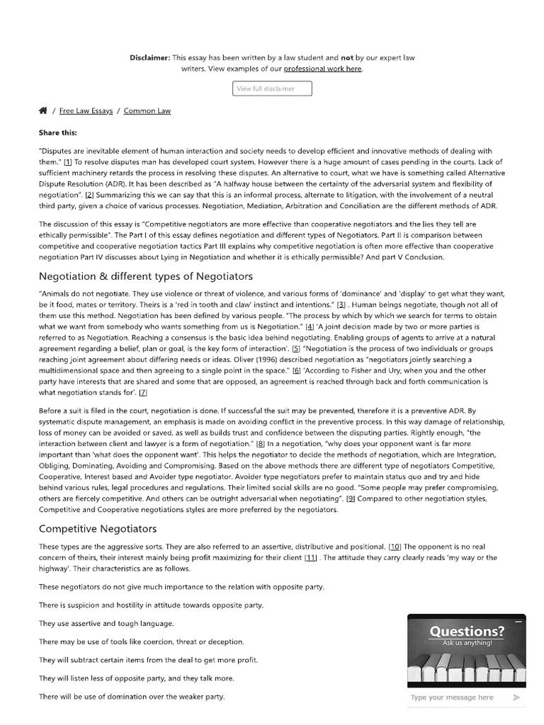 Negotiation As Adr 1 | PDF