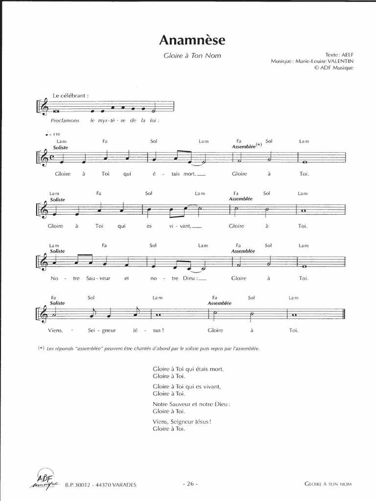 Anamnèse-Messe Gloire A Ton Nom | PDF