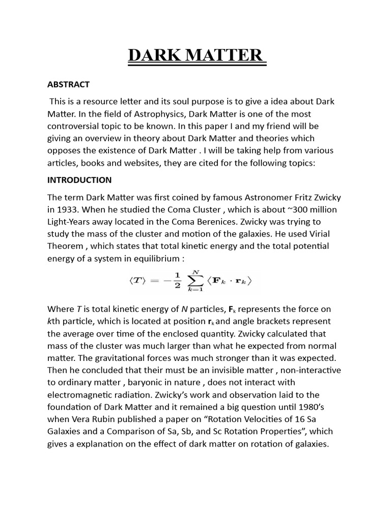 DARK MATTER Research Paper | PDF