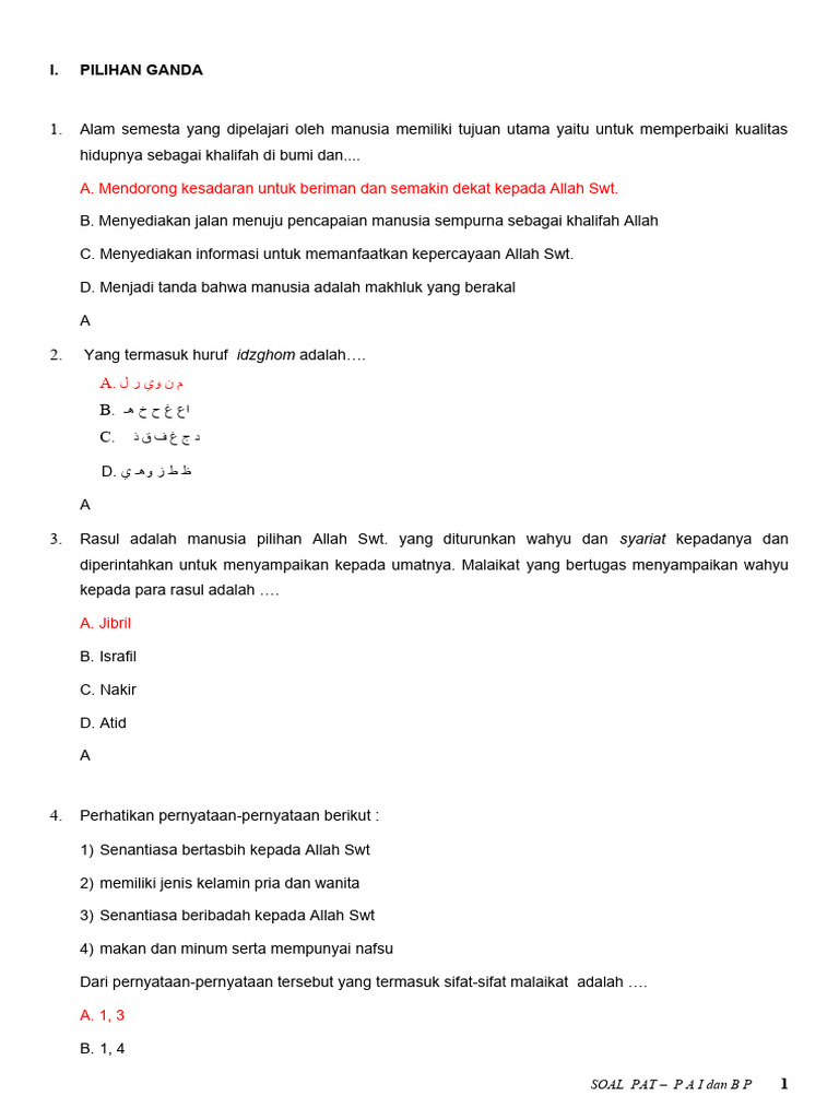 Soal PAT PAI Kelas 7 IKM Genap | PDF