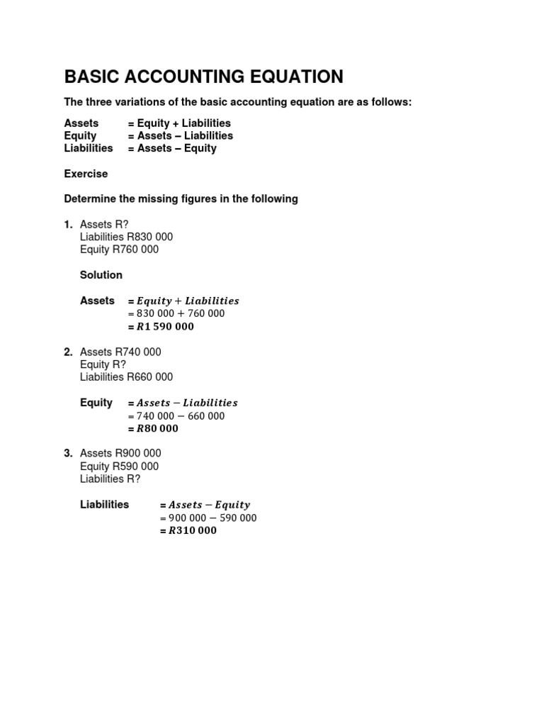 Basic Accounting Equation | PDF | Equity (Finance) | Liability ...