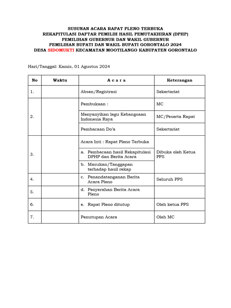 Rapat Pleno Rekap DPHP Gorontalo 2024 | PDF
