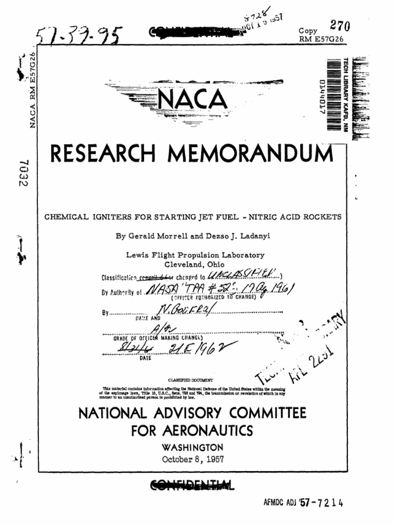 Chemical Igniters For Starting Jet Fuel-Nitric Acid Rocket | PDF ...