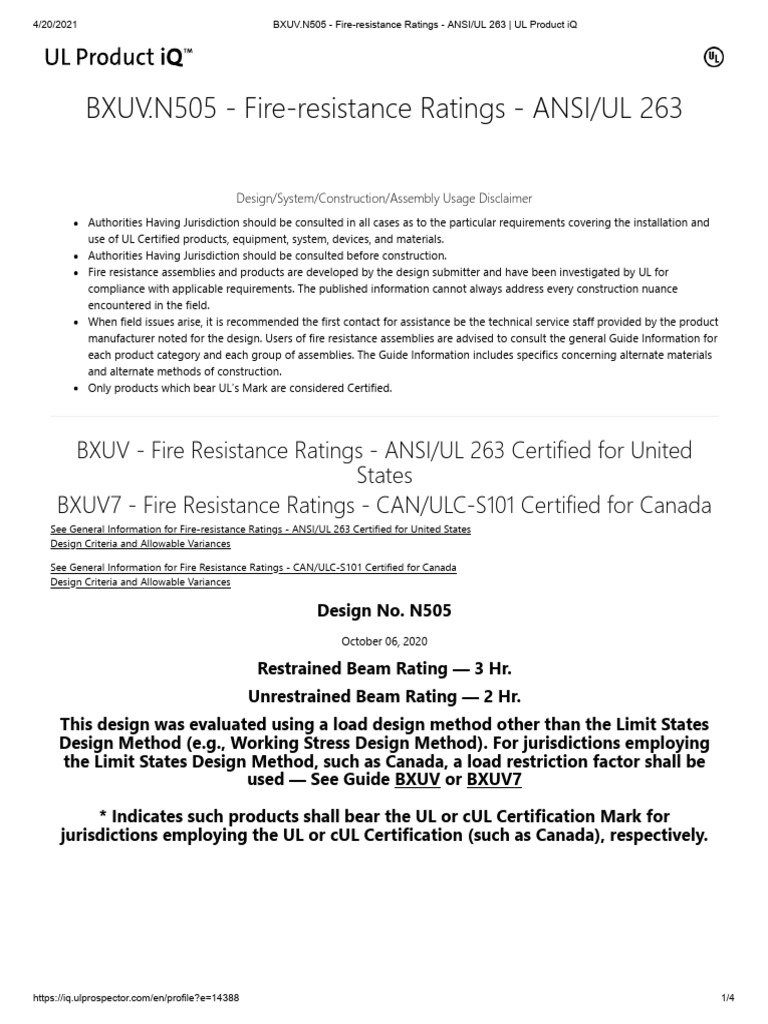 N505 - Fire-Resistance Ratings - ANSI - UL 263 - UL Product IQ | PDF | Drywall | Building Materials