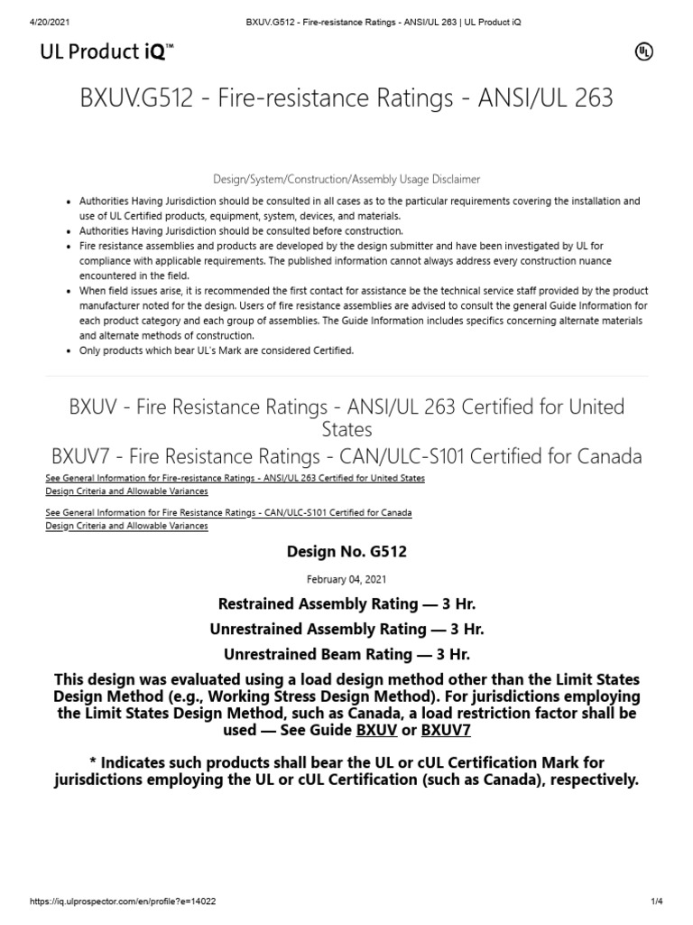 G512 - Fire-Resistance Ratings - ANSI - UL 263 - UL Product IQ | PDF | Drywall | Building Materials