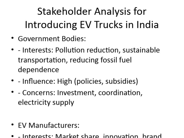 EV Trucks Stakeholder Analysis | PDF