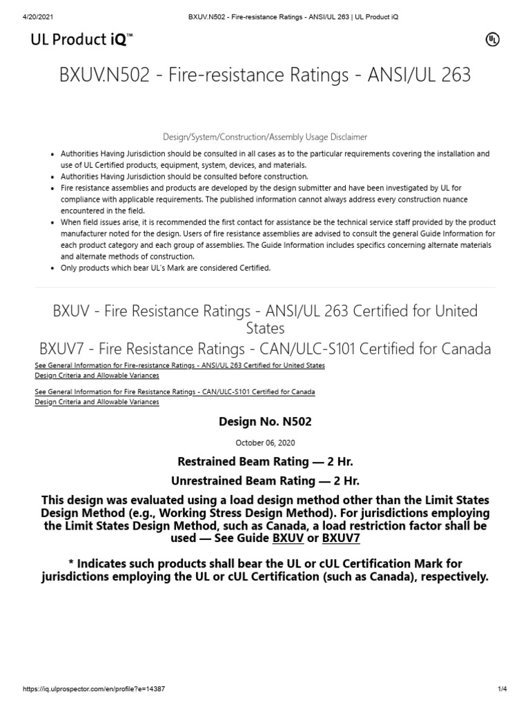 N502 - Fire-Resistance Ratings - ANSI - UL 263 - UL Product IQ | PDF ...