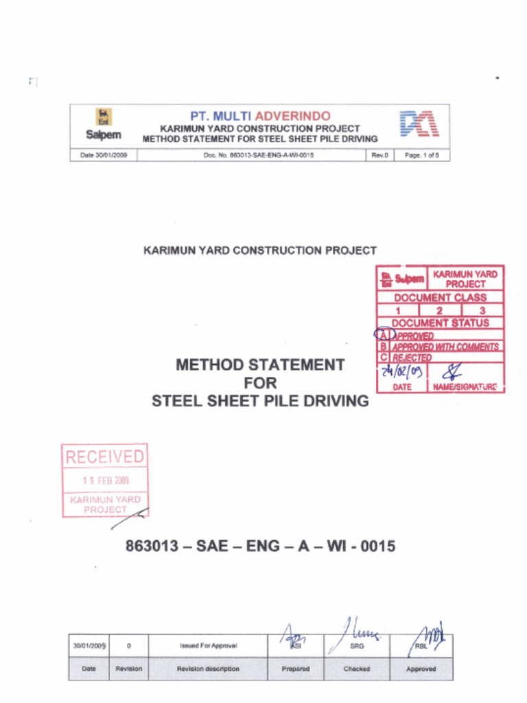 863013-SAE-ENG-A-WI-0015 Method Statement Steel Sheet Pile Driving | PDF