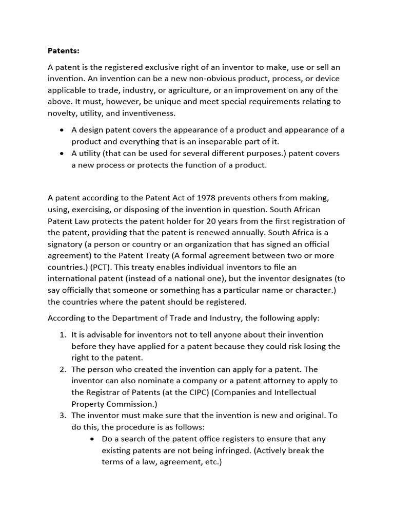 Patents | PDF | Patent | Invention