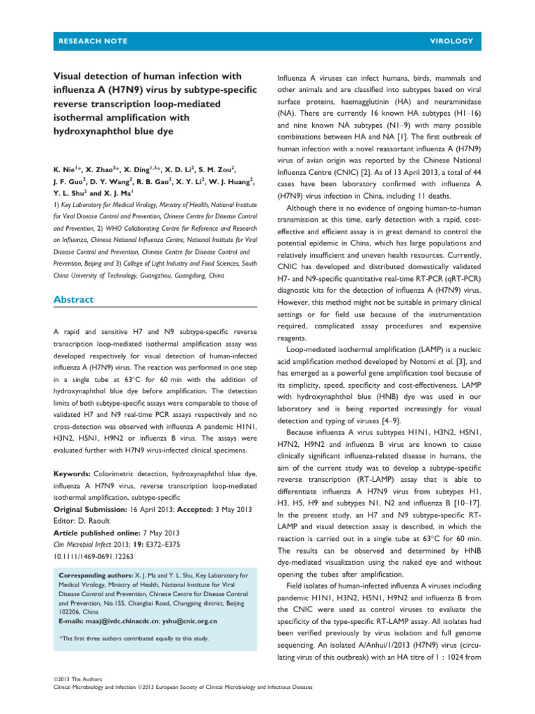 2013 - Nie Et - Al - Visual Detection of Human Infection With | PDF ...