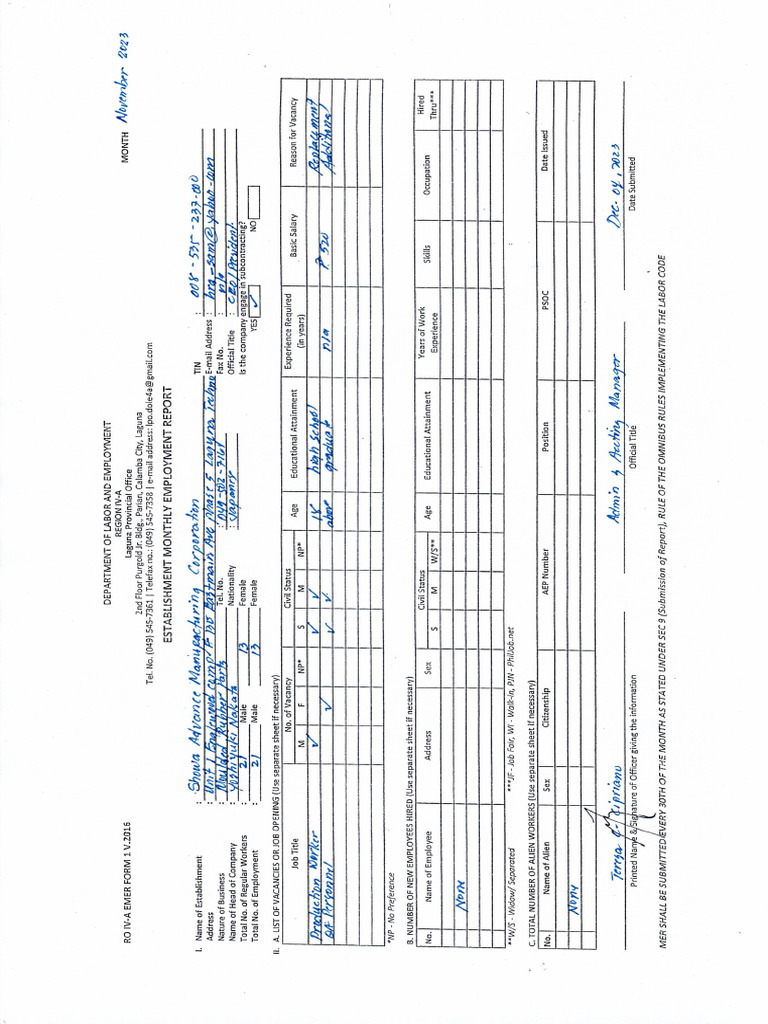 Stablishment Report | PDF
