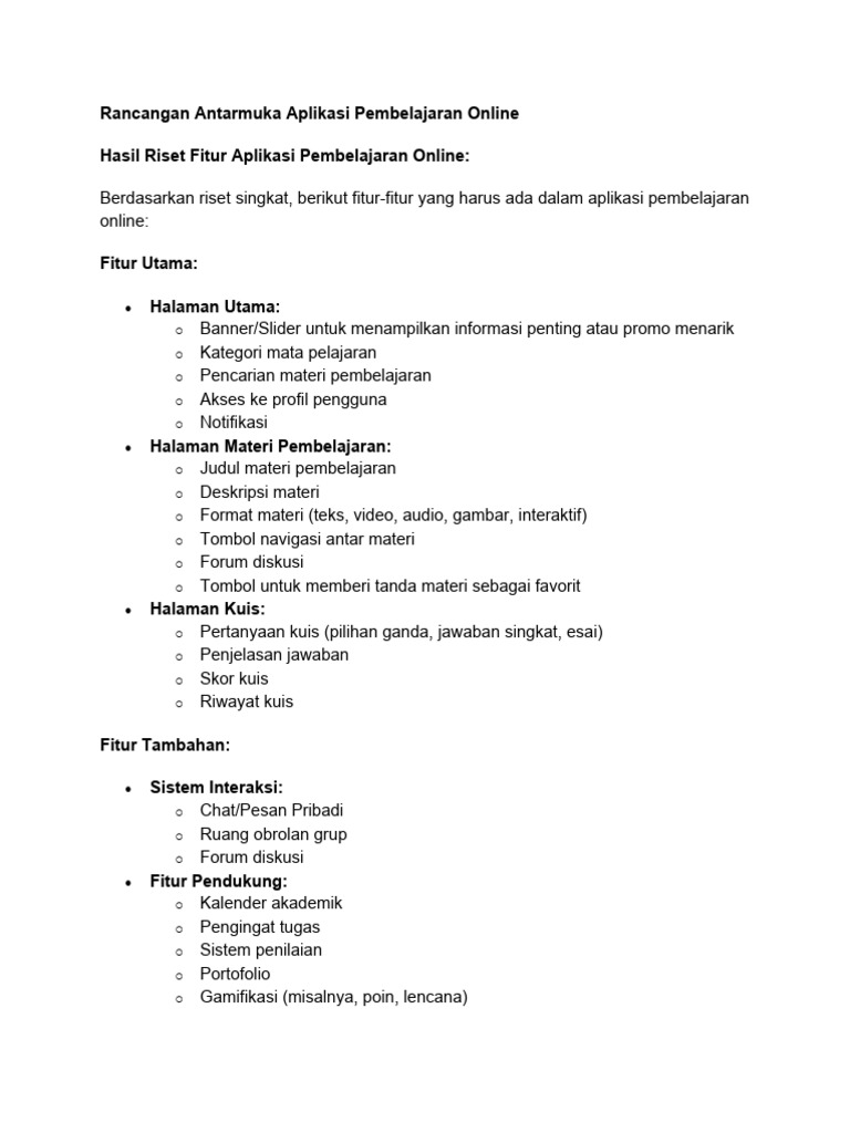 Rancangan Antarmuka Aplikasi Pembelajaran Onlin1 | PDF