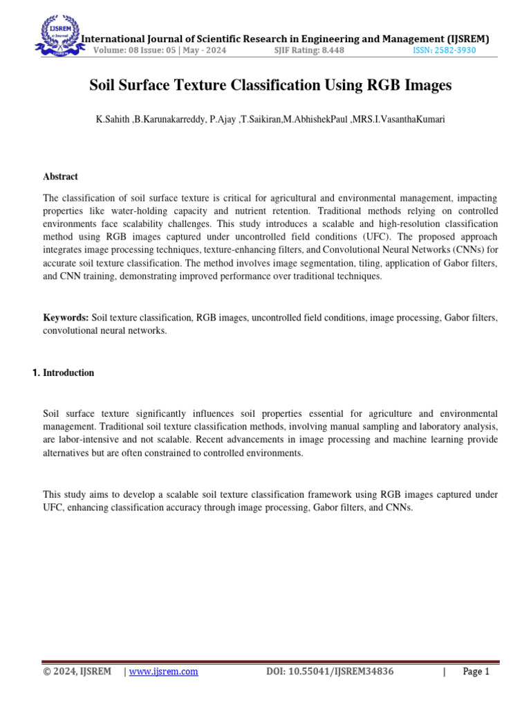 Soil Surface Texture Classification Using RGB Images | PDF | Texture Mapping | Statistical ...