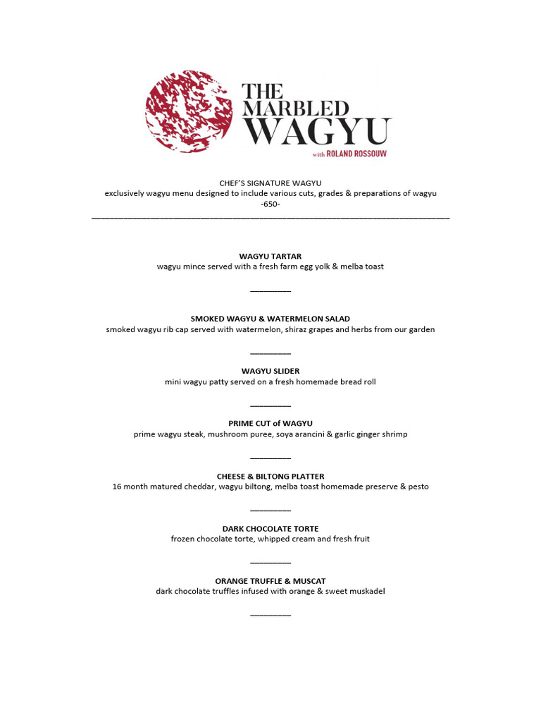 The Marbled Wagyu Menu | PDF | Foods | Cuisine