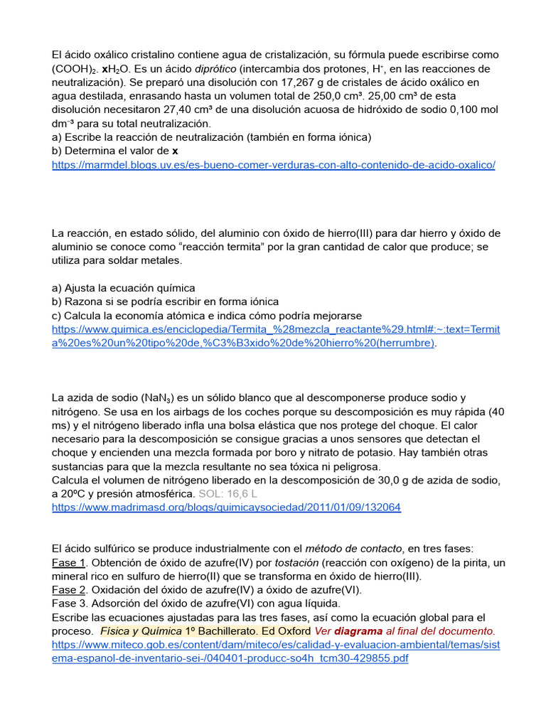 Basic Chem Worksheet Spanish n4 | PDF | Ácido | Dióxido de azufre