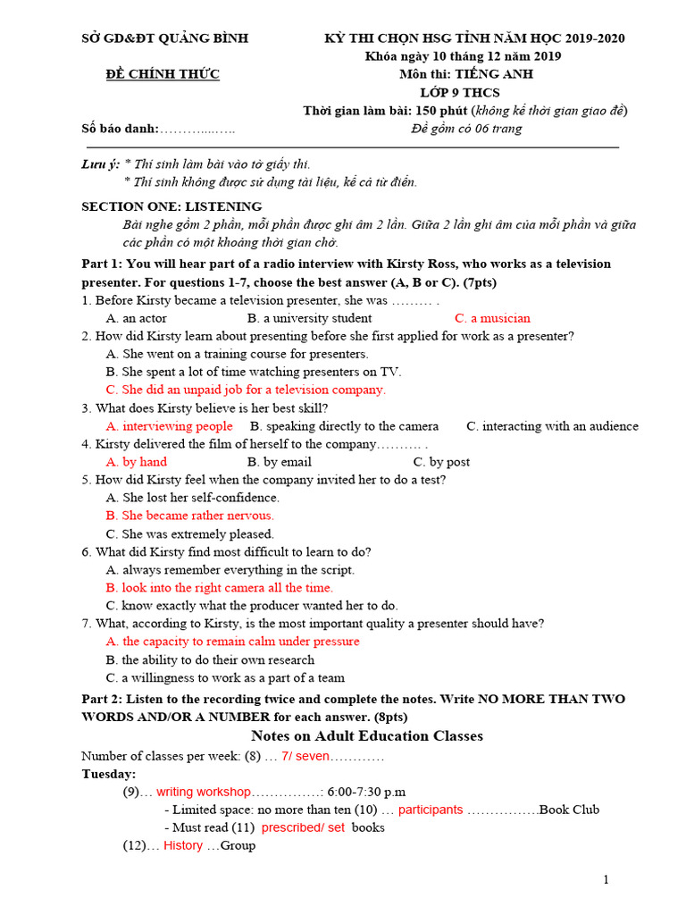 Key To HSG Qu NG Bình 2019-2020 | PDF | Parrot