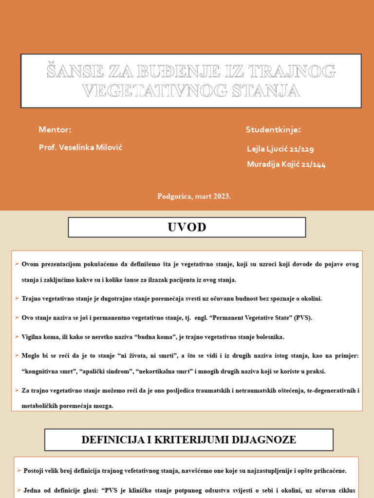 Šanse Za Budjenje Iz Trajnog Vegetativnog Stanja - PTT | PDF