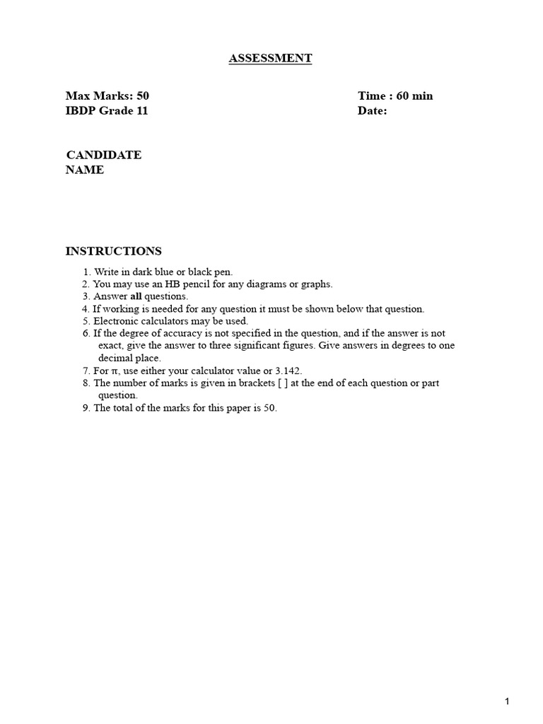 Admission Test - Math - G11 (2023) | PDF | Sphere | Pi