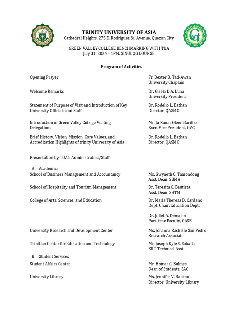 TUA GVC Program of Activities | PDF