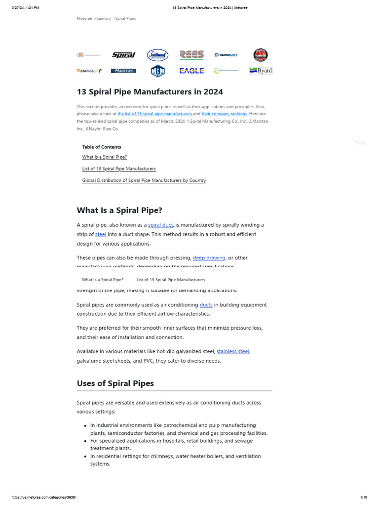 13 Spiral Pipe Manufacturers in 2024 - Metoree | PDF | Duct (Flow) | Pipe (Fluid Conveyance)