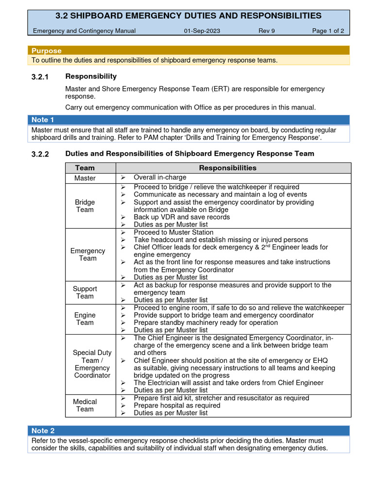 Shipboard Emergency Duties Overview | PDF | Occupational Safety And ...