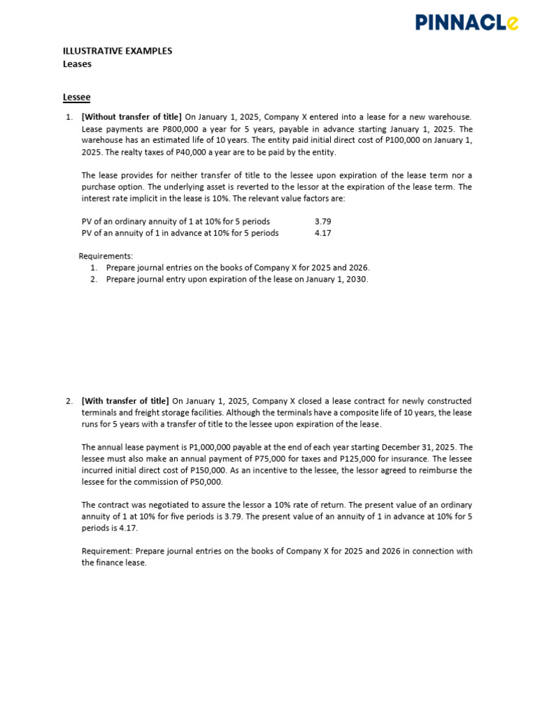 Illustrative Examples - Leases | PDF | Lease | Present Value