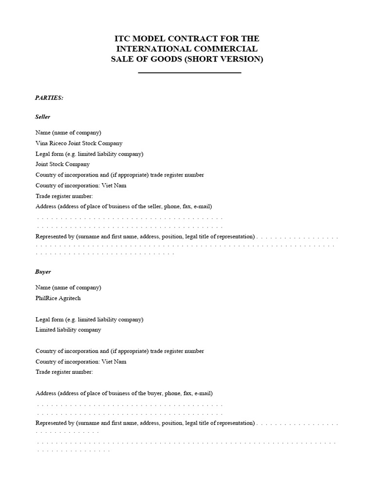 Itc Model Contract For The International Sale of Goods | PDF | Common ...