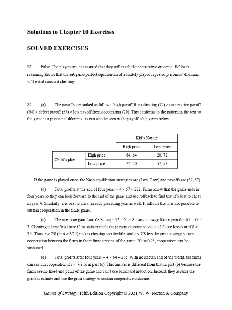 GOS5 CH10 Solutions | PDF | Economics Of Uncertainty | Game Theory